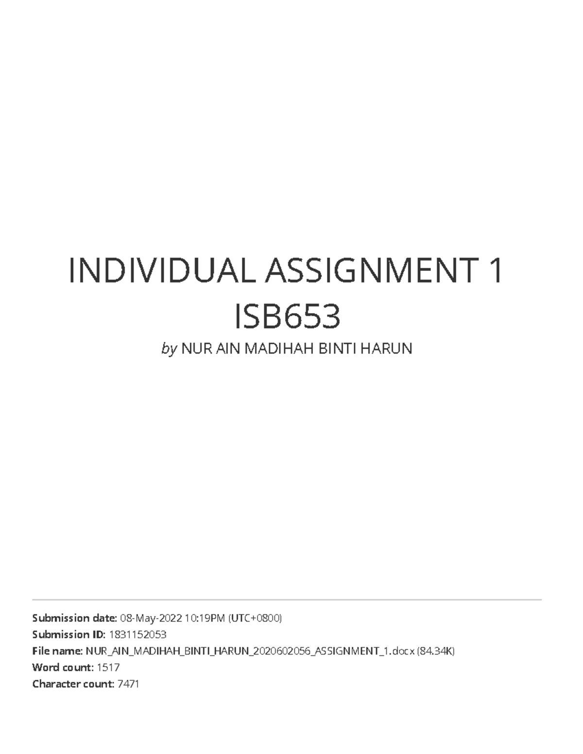 Individual Assignment 1 ISB653 - INDIVIDUAL ASSIGNMENT 1 ISB by NUR AIN ...