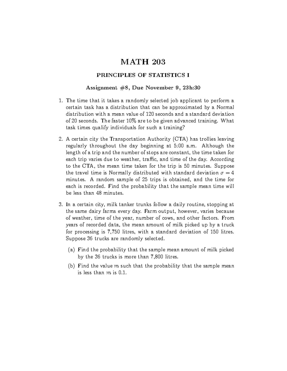 Mandatory Assignment 8 - MATH 203 PRINCIPLES OF STATISTICS I Assignment ...