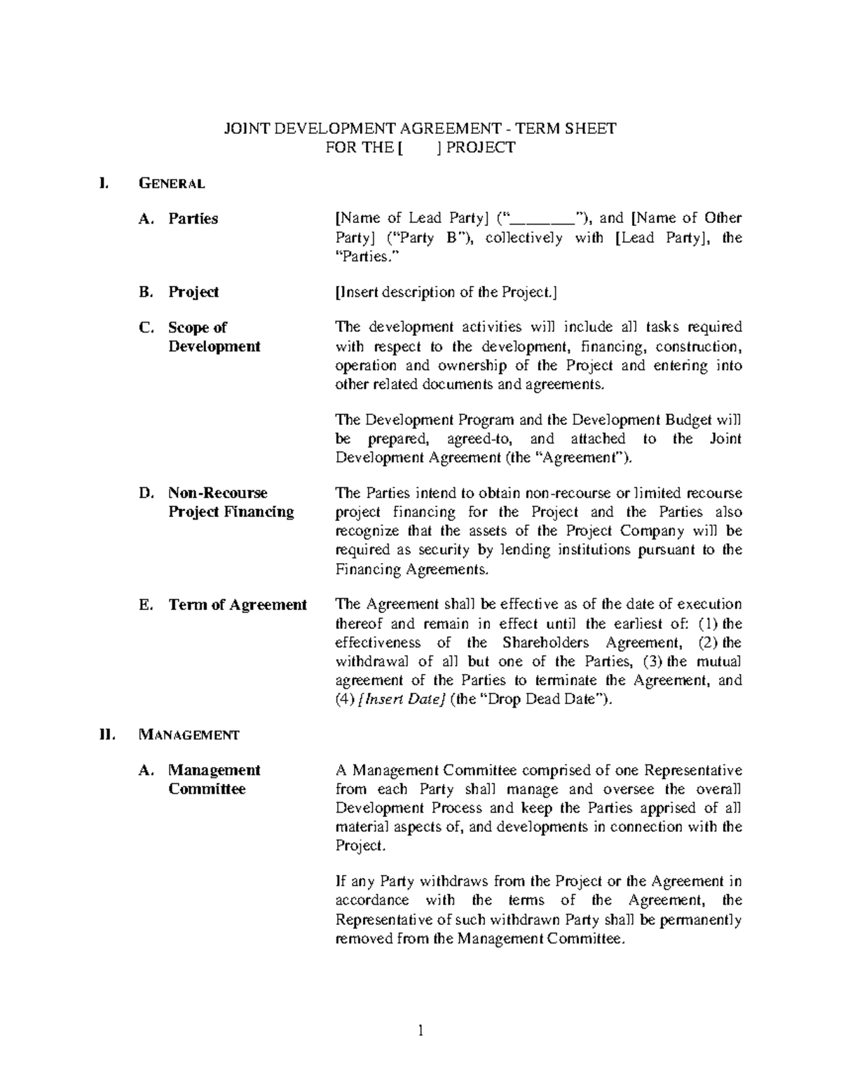 Joint PDAtermsheet - JOINT DEVELOPMENT AGREEMENT - TERM SHEET FOR THE ...
