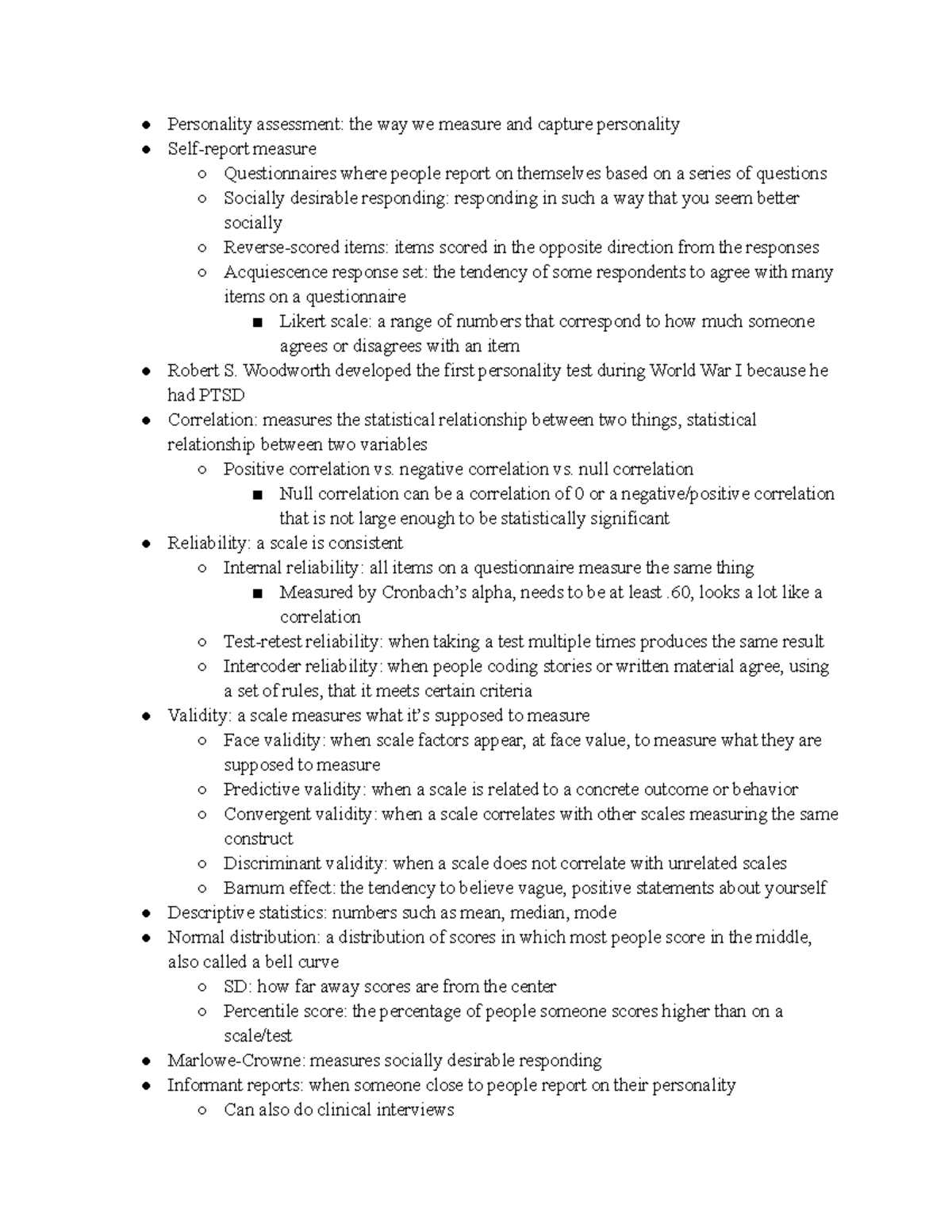 Chapter 2 - Textbook notes - Personality assessment: the way we measure ...