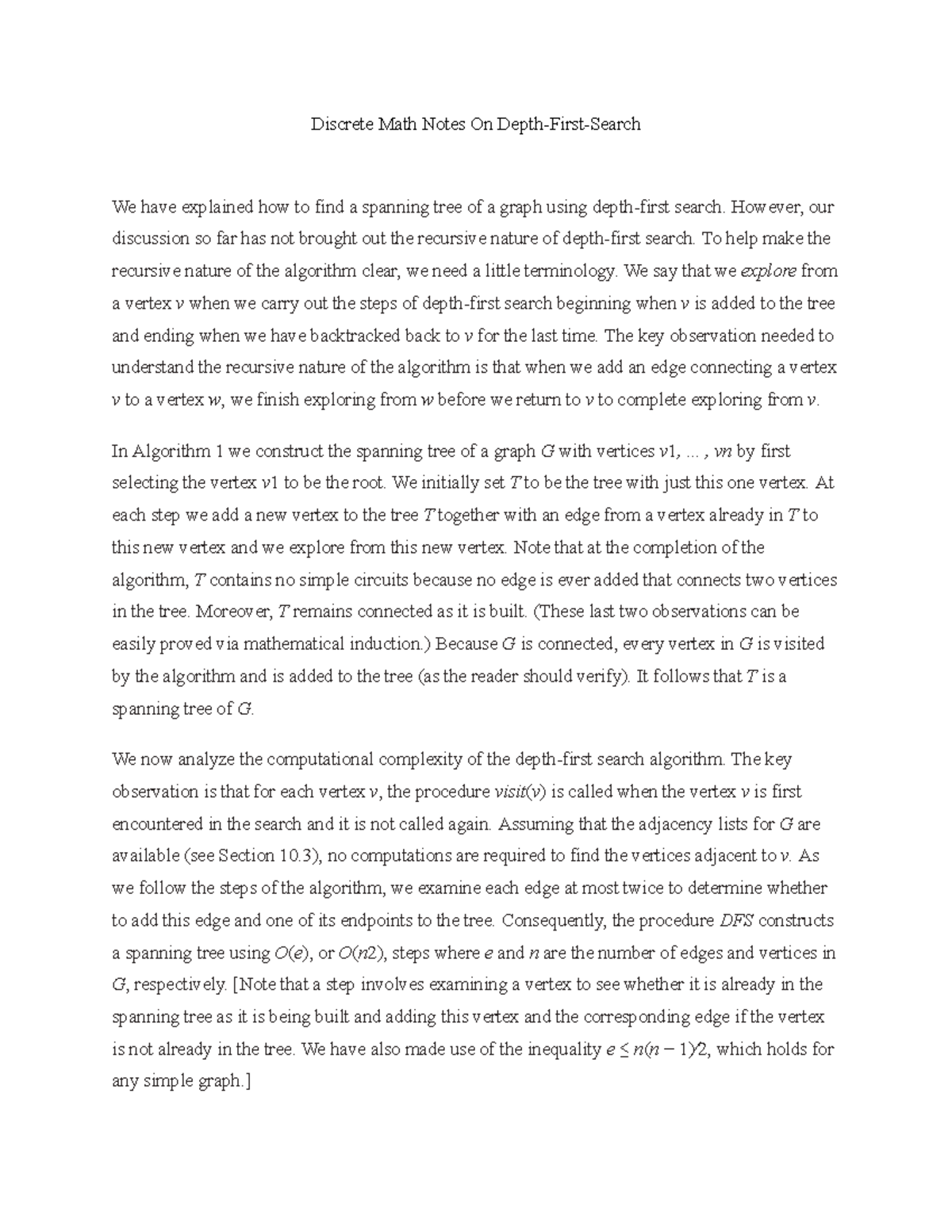 Depth-First-Search Notes - Discrete Math Notes On Depth-First-Search We ...