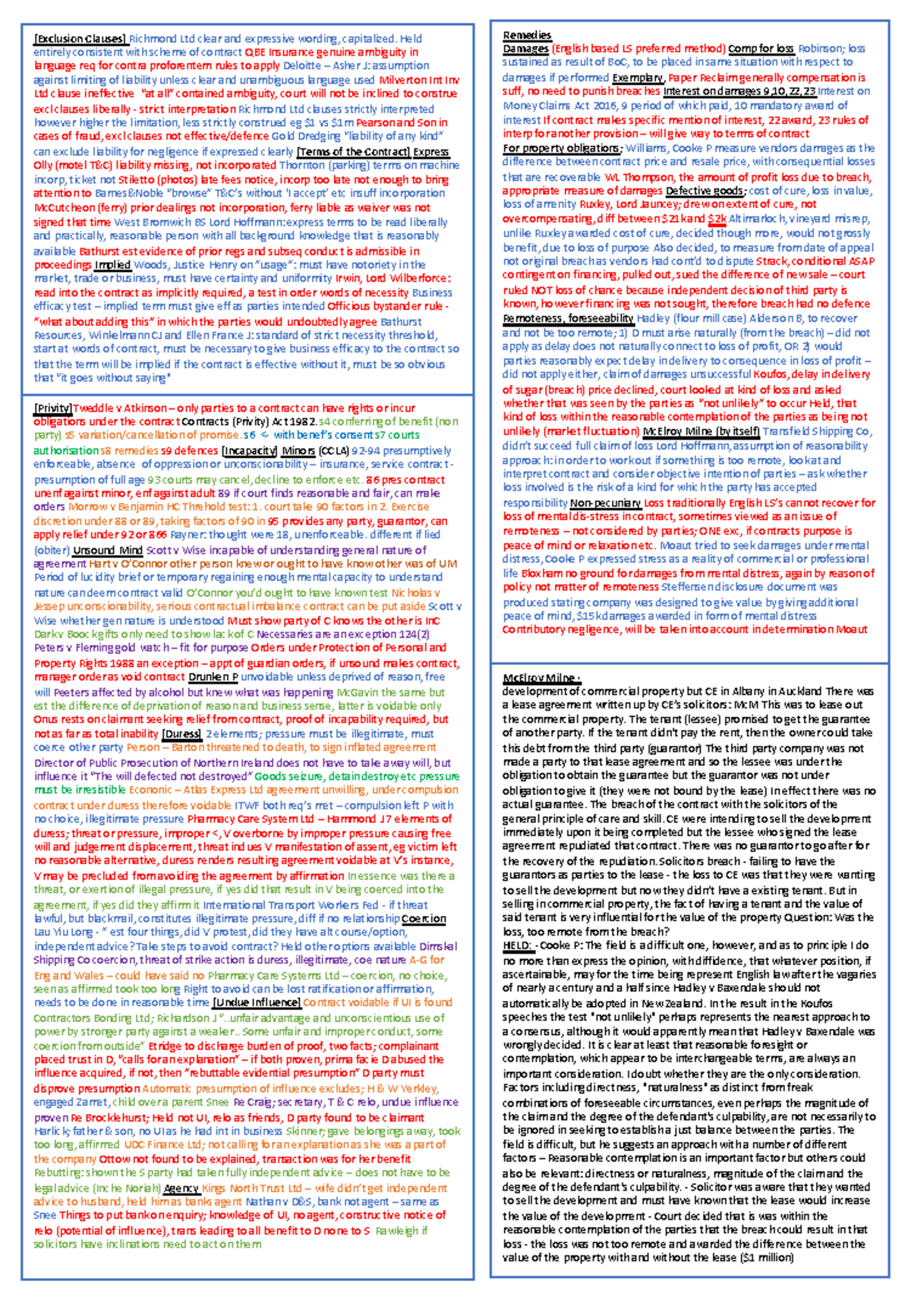 EOY Exam Cheat Sheet 2023 - [Exclusion Clauses] Richmond Ltd clear and ...