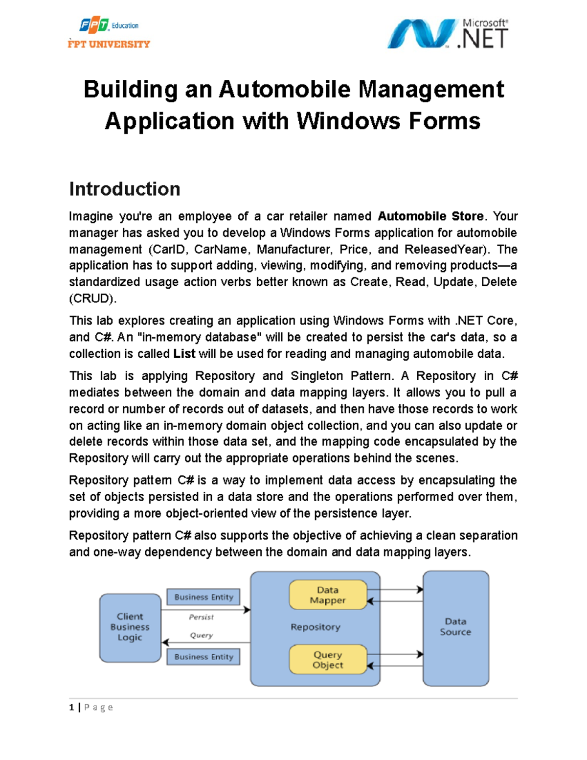 Lab 01 Automobile Management Using LINQ and Win Forms - Building an Automobile Management - Studocu