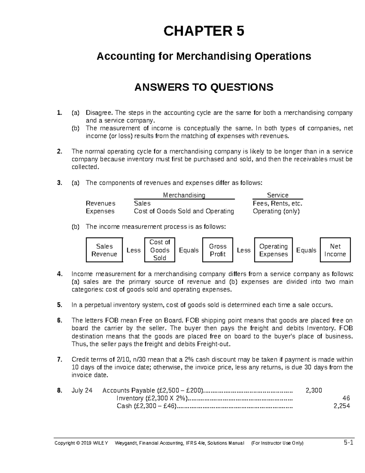 Ch05 - 회정원 솔루션 - CHAPTER 5 Accounting for Merchandising Operations ANSWERS TO QUESTIONS 1. (a ...
