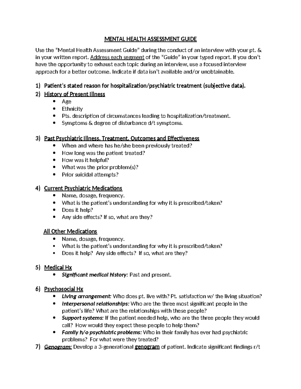 Mental Health Assessment - & in your written report. Address each ...