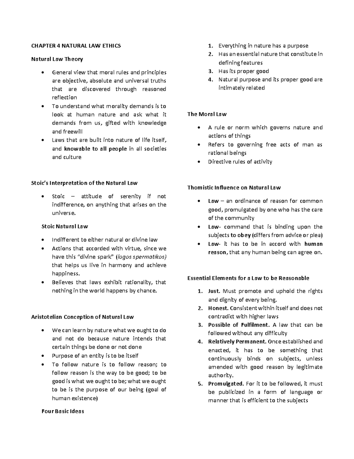 Ethics - Lesson 1 to 3 Lecture Summary - CHAPTER 4 NATURAL LAW ETHICS ...