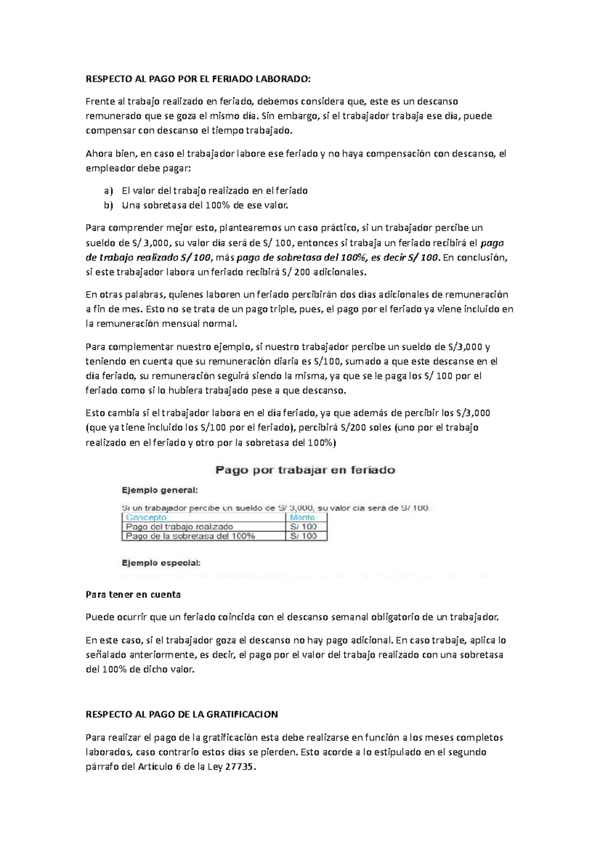 Informe Laboral - Pago por feriado Laborado - RESPECTO AL PAGO POR EL ...