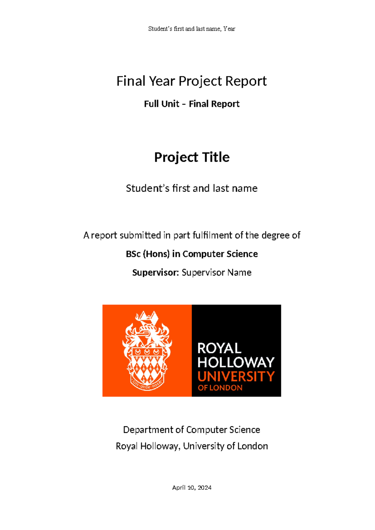 Project final report template - Student’s first and last name, Year ...