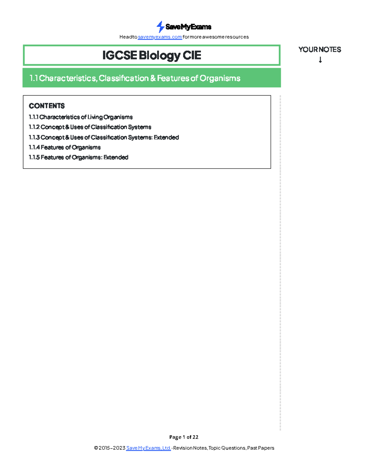 Characteristics of living organism - Page 1 of 22 IGCSE Biology CIE 1 ...