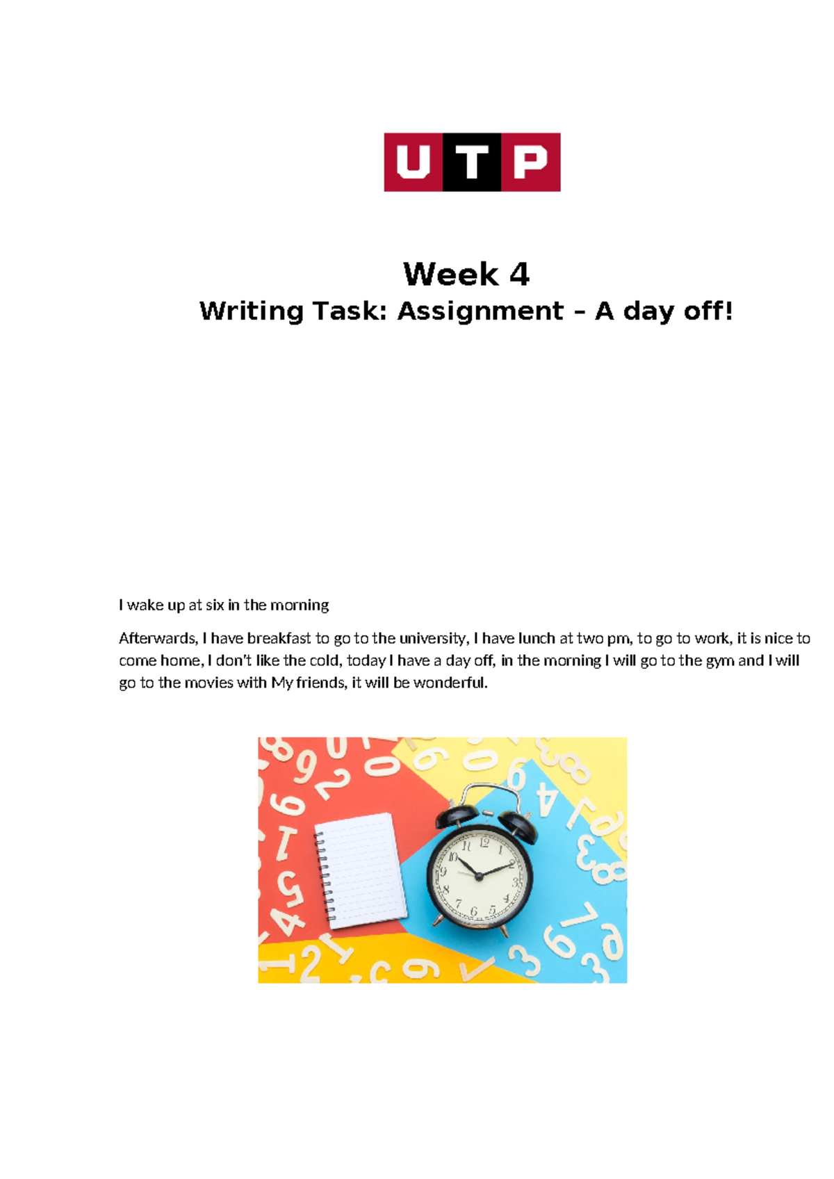 Week 4 - 🔴 (AC-S04) Week 04 – Writing Task: Assignment – A day off ...