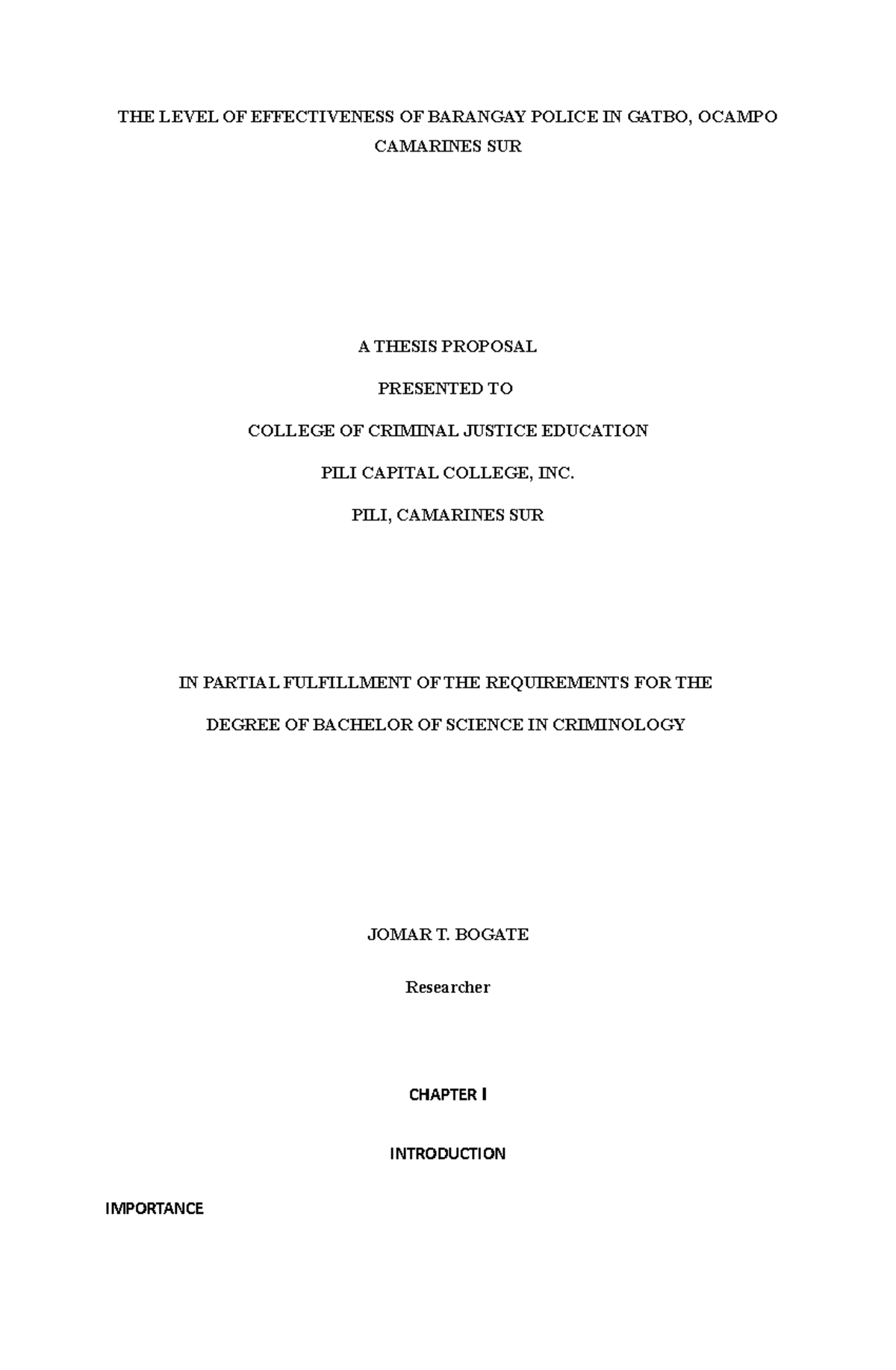 562237762 The Level of Effectiveness of Barangay Police in Gatbo - THE ...