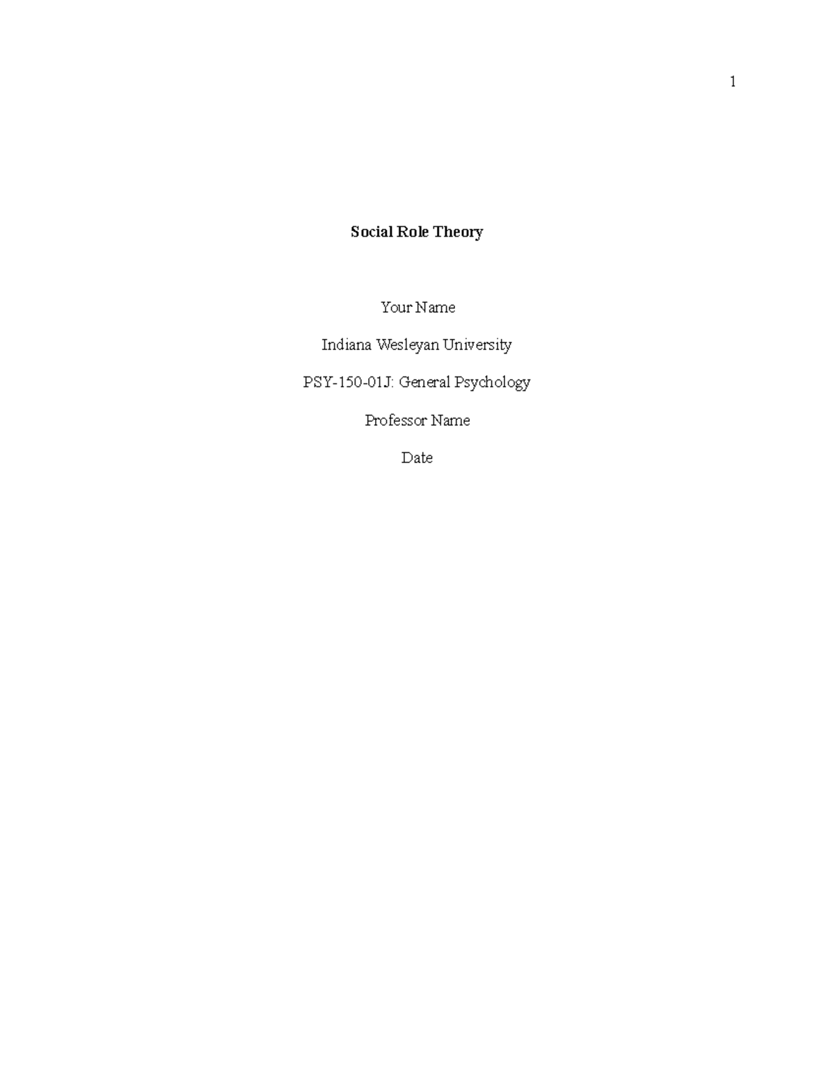 Social Role Theory - Example Paper - Social Role Theory Your Name ...