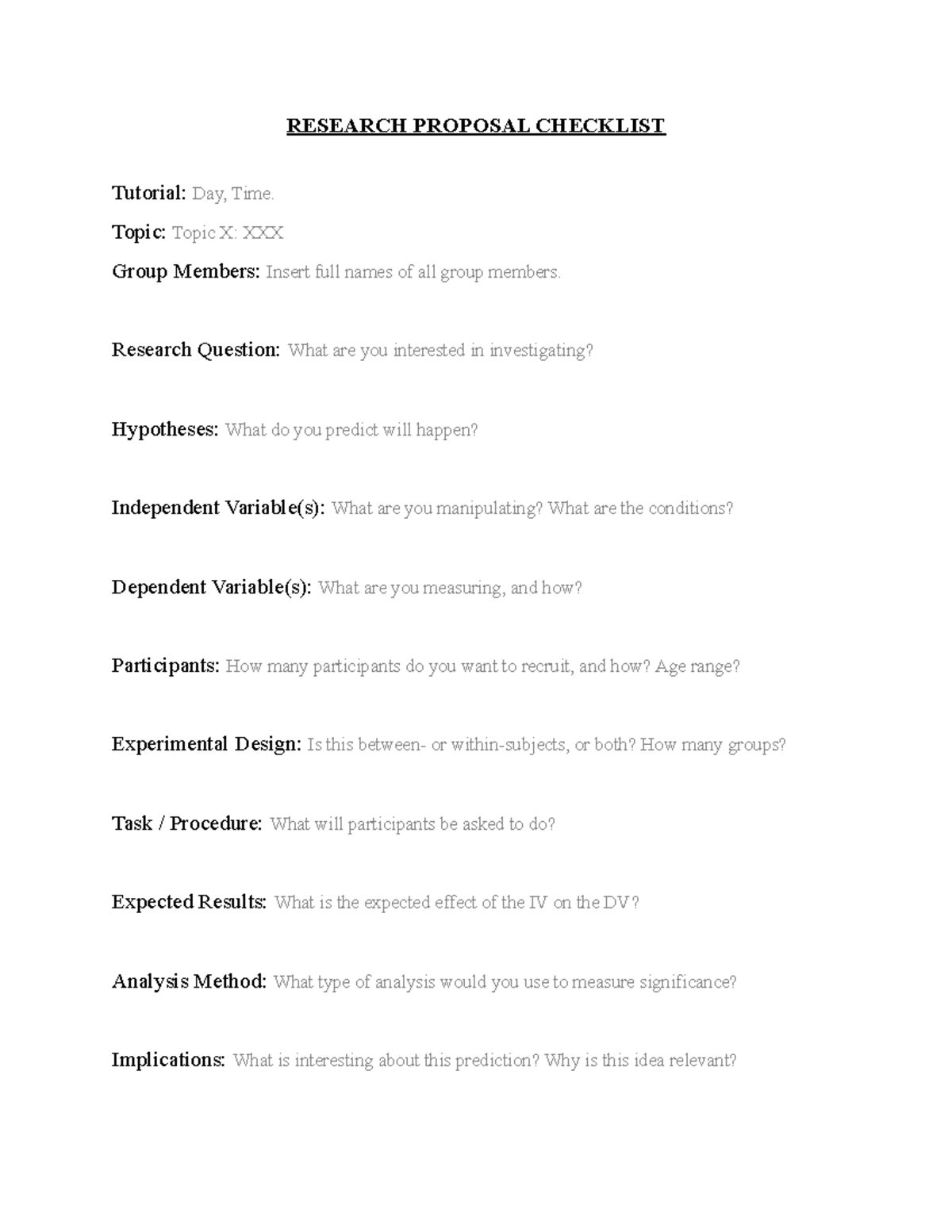 Research Proposal Checklist - PSYC3341 - UNSW Sydney - Studocu