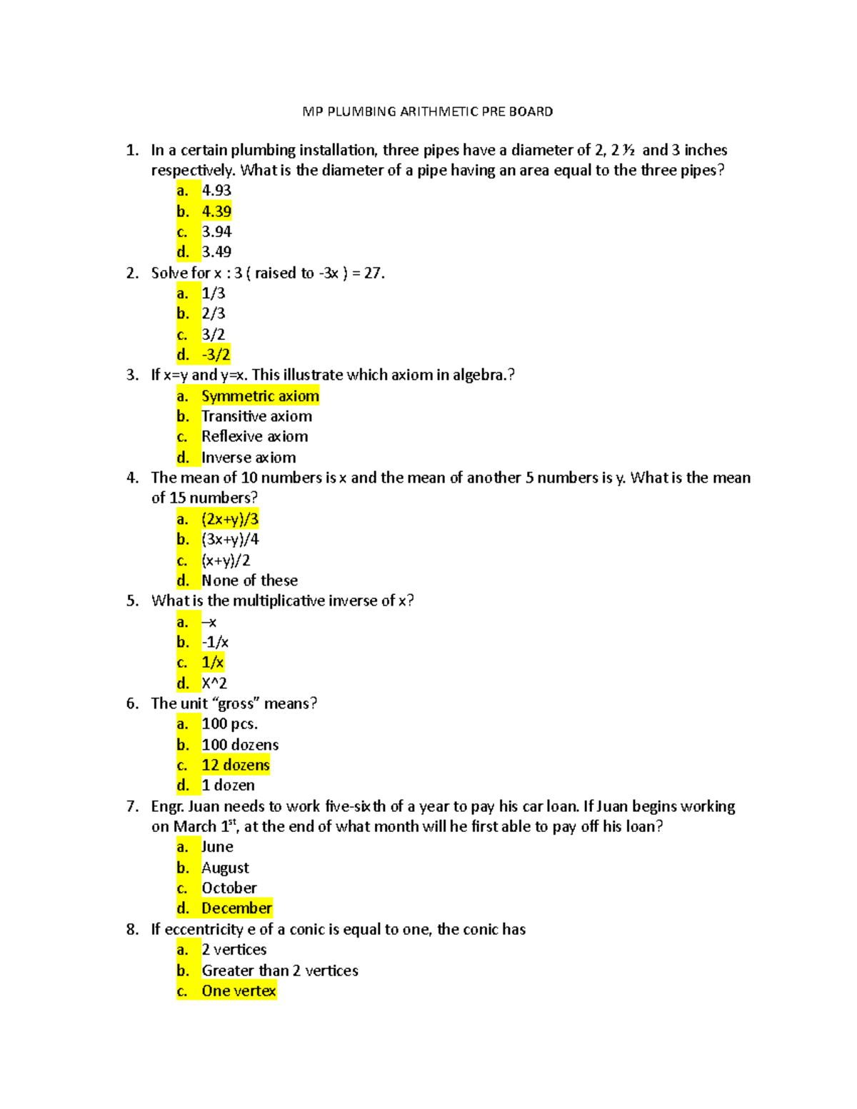 Exam 8 June 2019, questions and answers - MP PLUMBING ARITHMETIC PRE ...