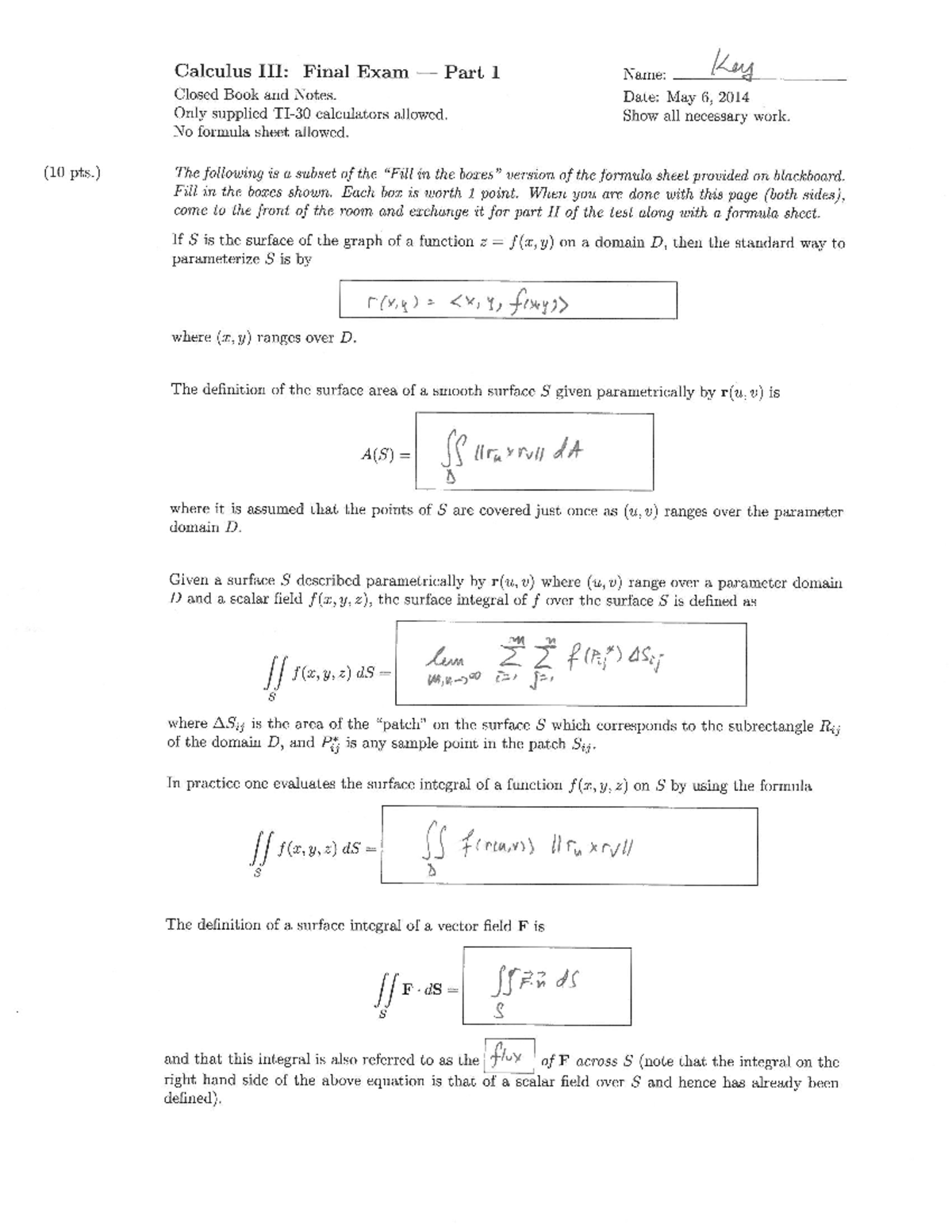 Final Key - Exam Key - MATH 251 - Studocu