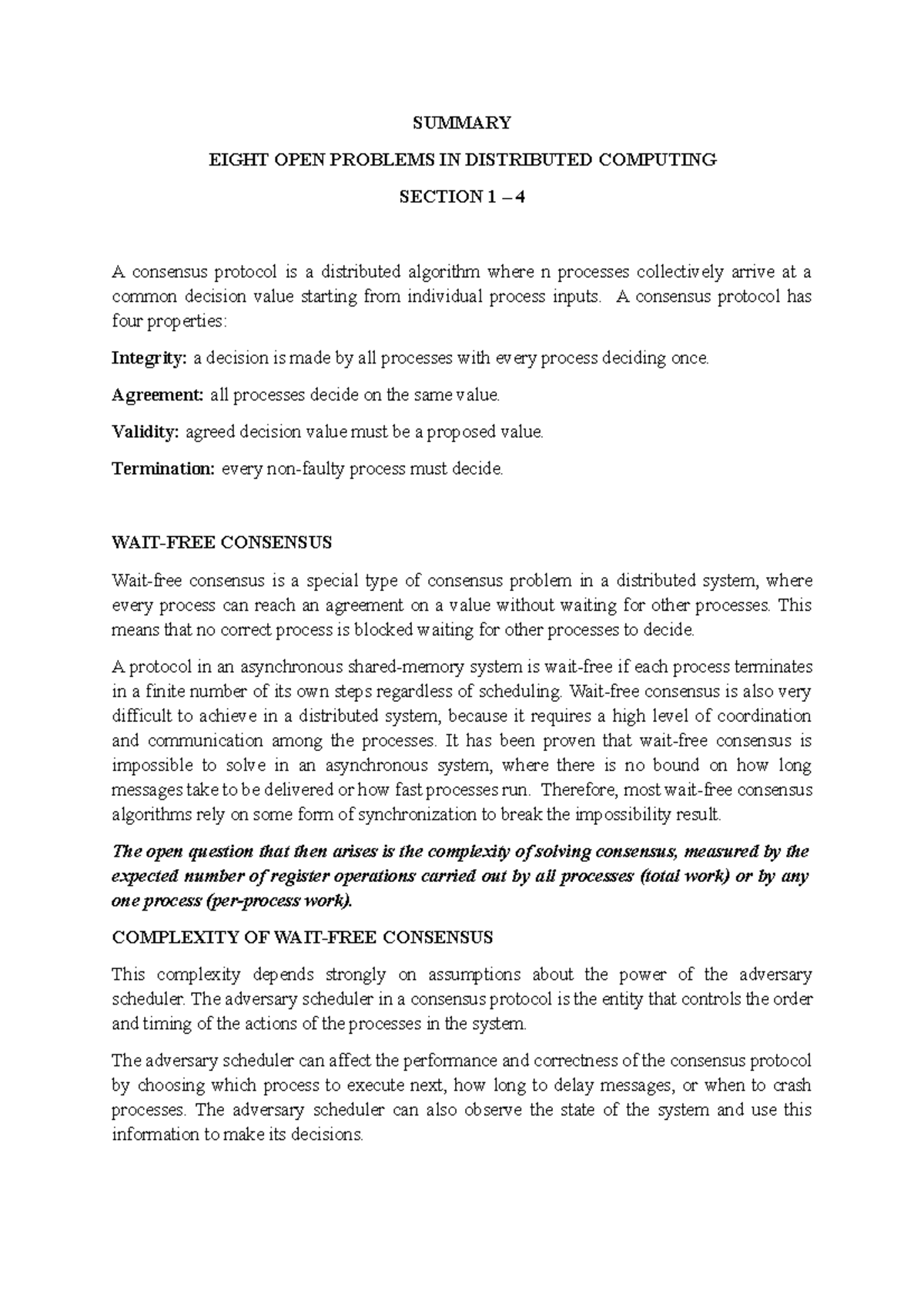 Eight open problems in distributed computing - SUMMARY EIGHT OPEN PROBLEMS IN DISTRIBUTED ...