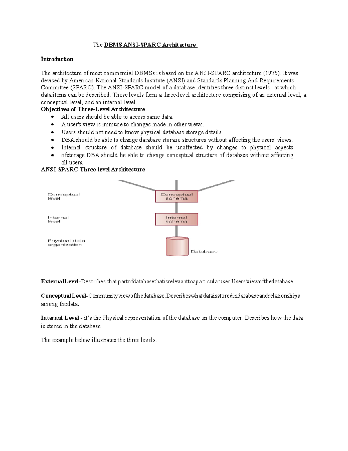 4. ANSI- Sparch architectures - Introduction The DBMS ANSI-SPARC ...