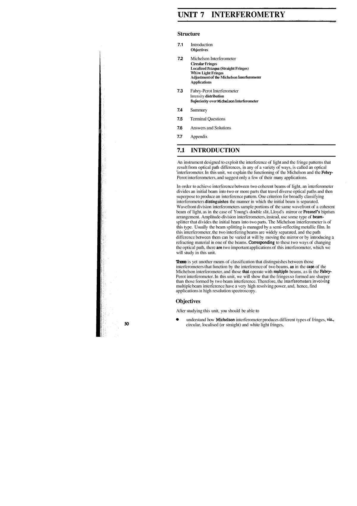 Interfereometer - Inteferometer - UNIT 7 INTERFEROMETRY Structure 7 Introduction Objectives 7 ...