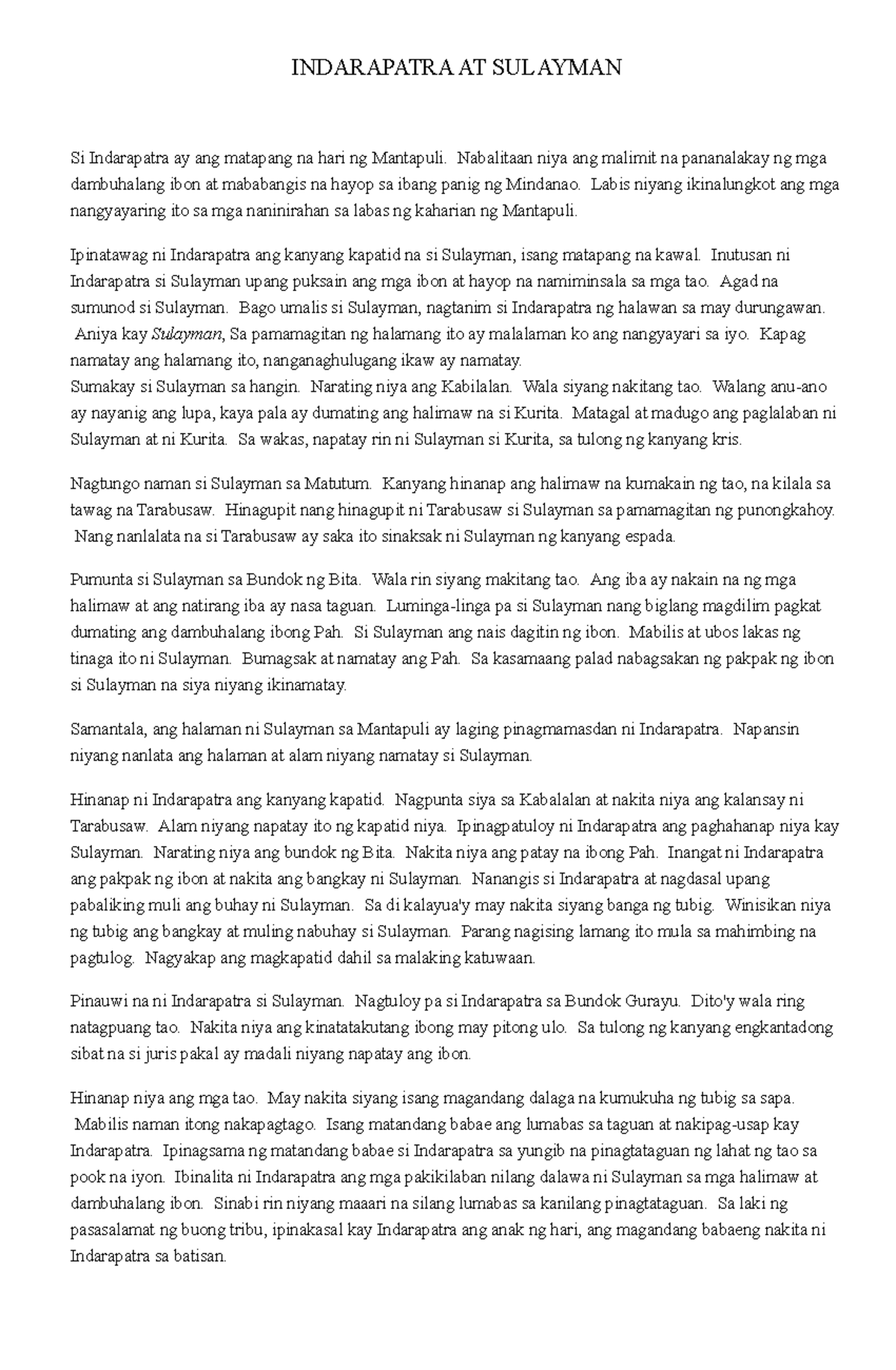 Indarapatra AT Sulayman - INDARAPATRA AT SULAYMAN Si Indarapatra ay ang ...