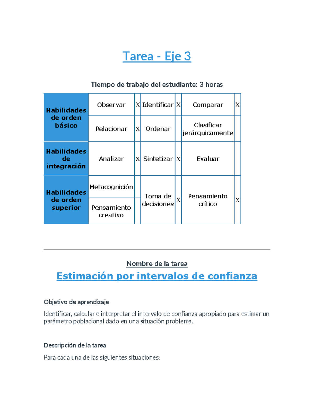 Tarea-3 - TAREA 3 - Tarea - Eje 3 Tiempo de trabajo del estudiante: 3 horas Habilidades de orden ...