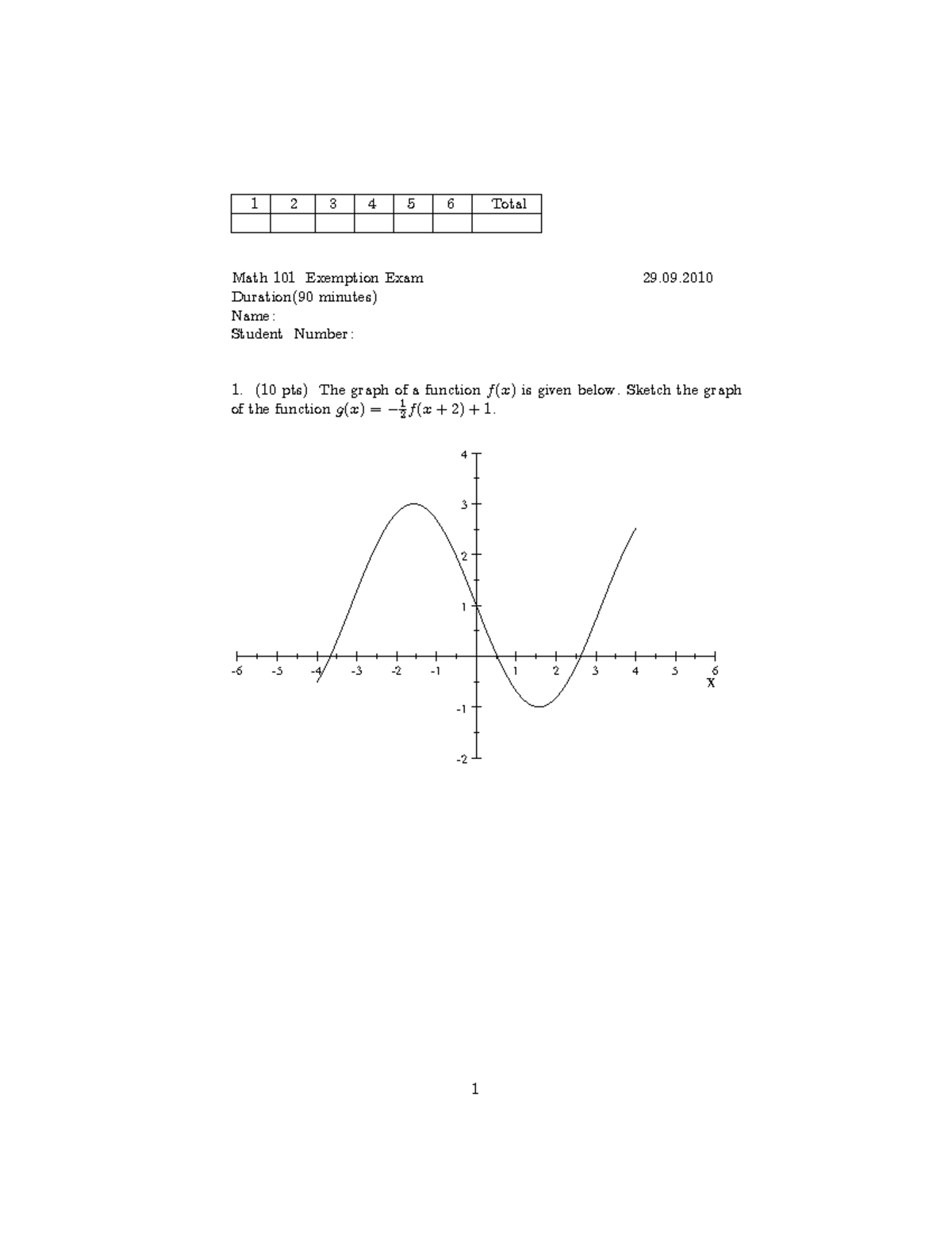 Math101 sampleexam 2010 01 new - 1 2 3 4 5 6 Total Math 101 Exemption ...