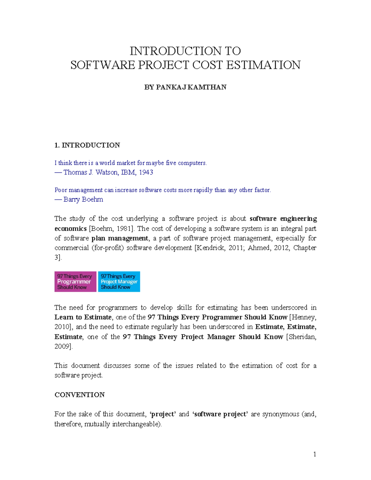 5 software project cost estimation introduction - INTRODUCTION TO ...