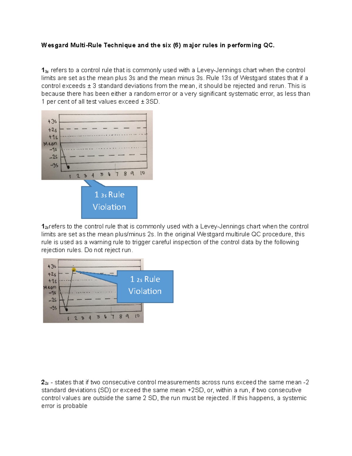 Wesgard Multi-Rule Technique - 1 3s refers to a control rule that is commonly used with a - Studocu