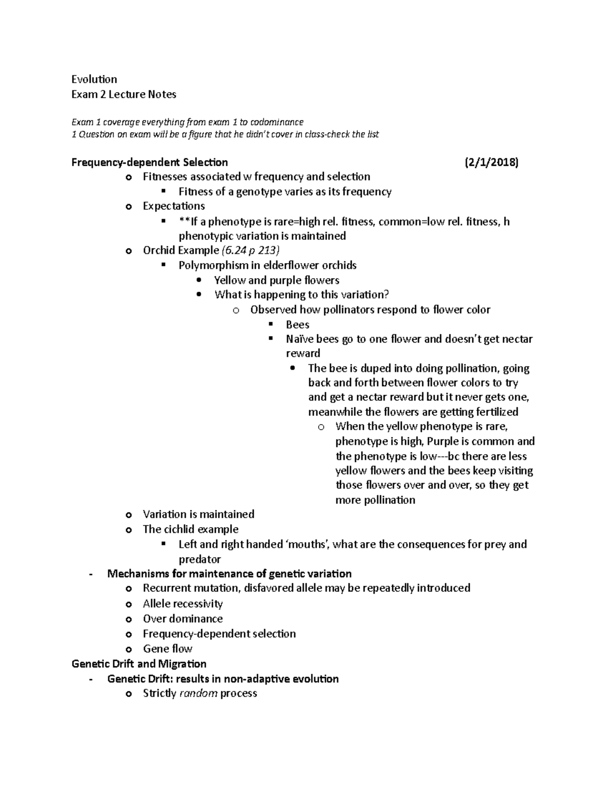 The Lecture No. 8 - Evolution Exam 2 Lecture Notes Exam 1 coverage ...