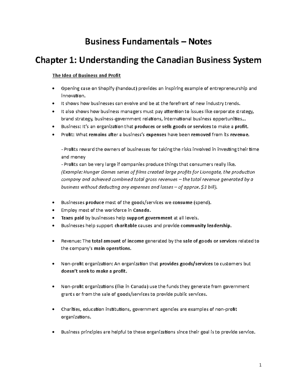 Business Fundamentals - Notes (Chapter 1) - Business Fundamentals ...