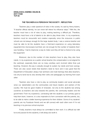 4. Reflection on WHAT Makes A GOOD Teacher Great - DINGLASAN, ANDREA ...