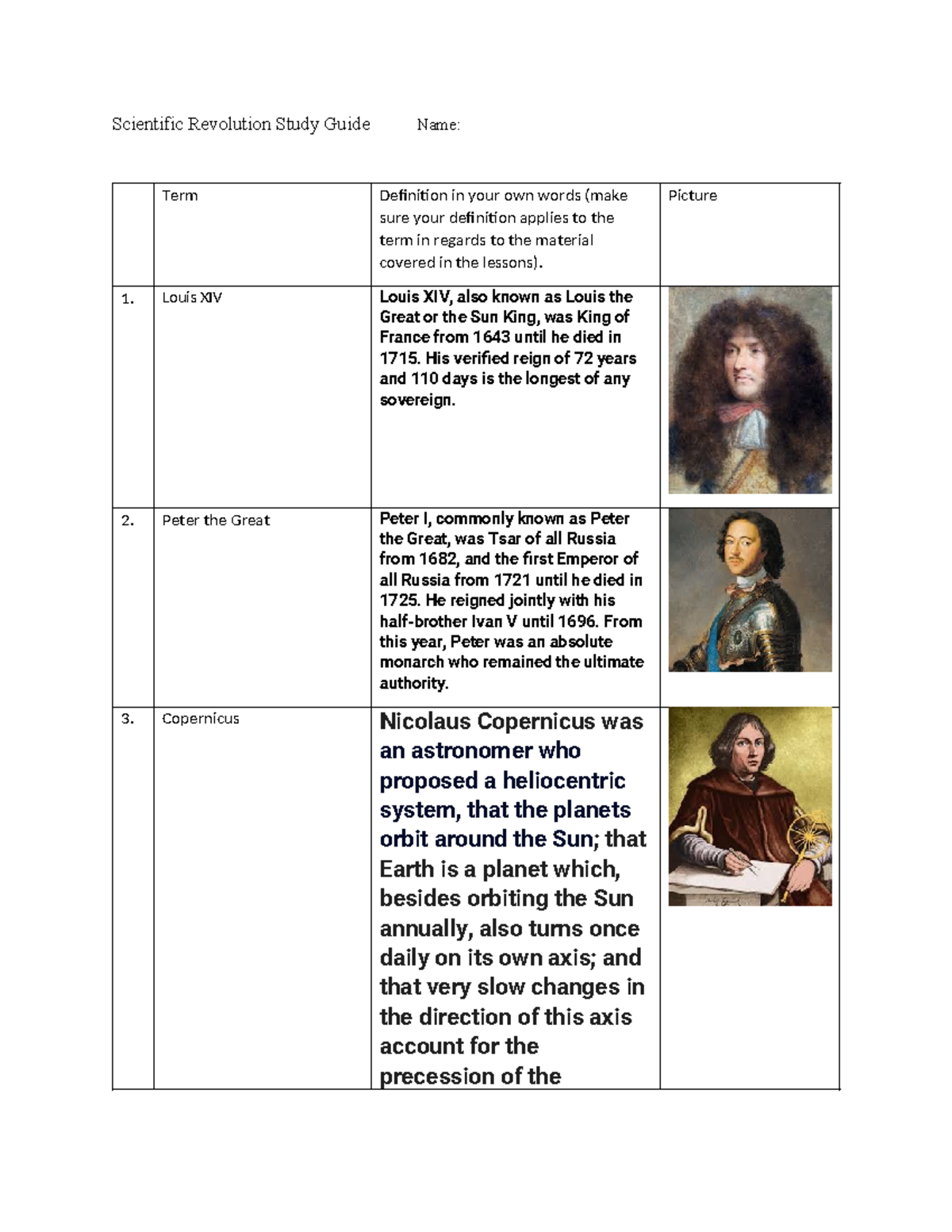 Scientific Revolution, Enlightenment and Age of Revolutions Study Guide ...
