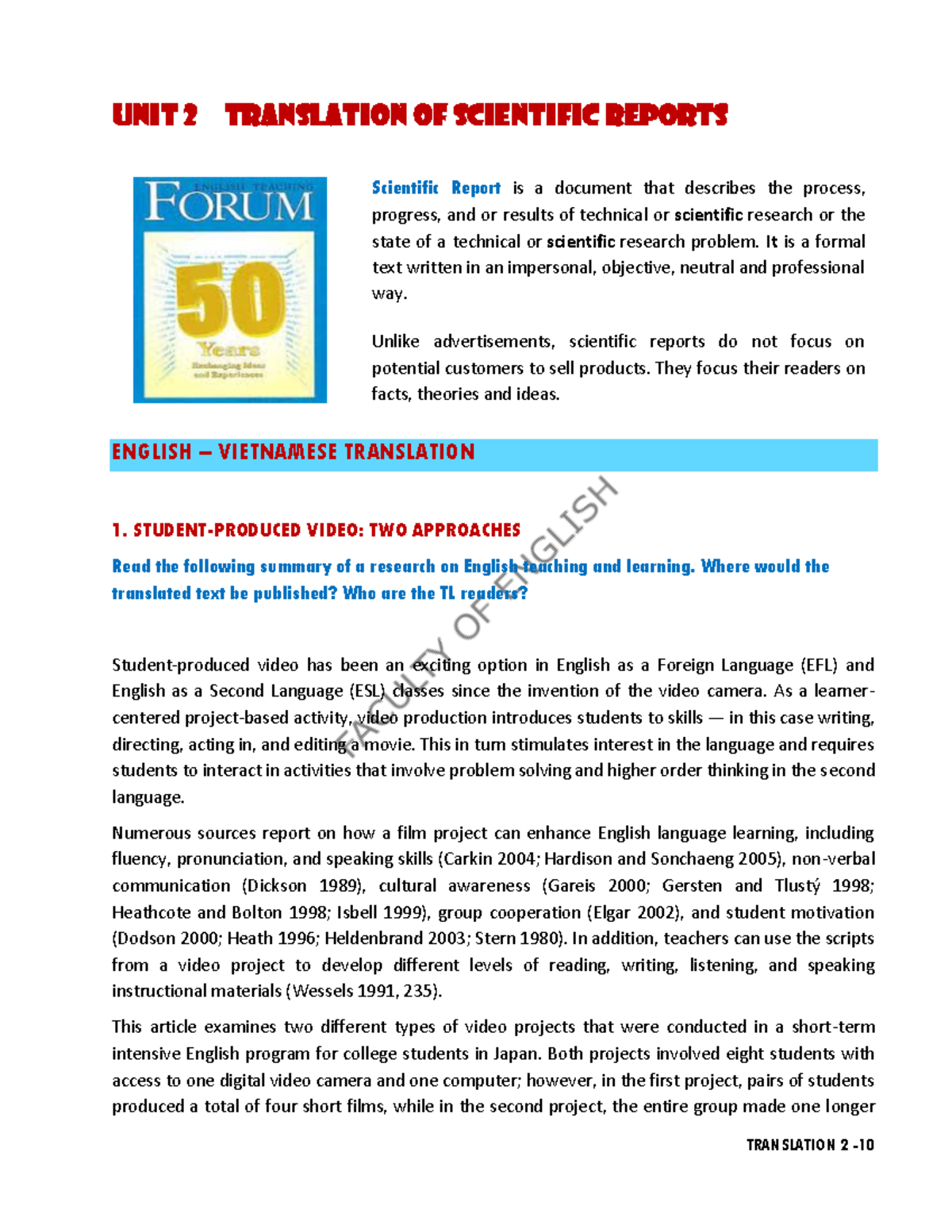 Unit 2 Translation of Scientific Reports watermark - UNIT 2 TRANSLATION ...