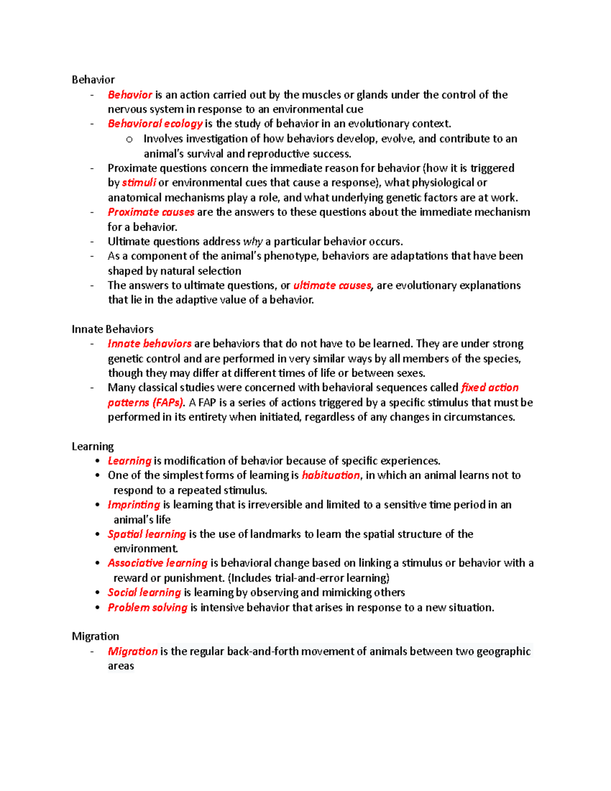 Bio 2 behavior - Lecture notes for James Corban - Behavior - Behavior ...