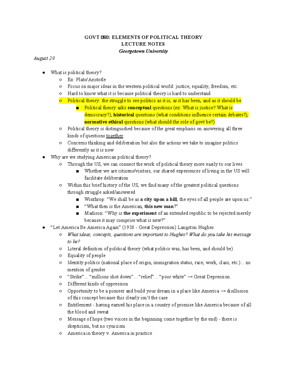 August 29: Elements of Political Theory Lecture Notes - GOVT 080 ...