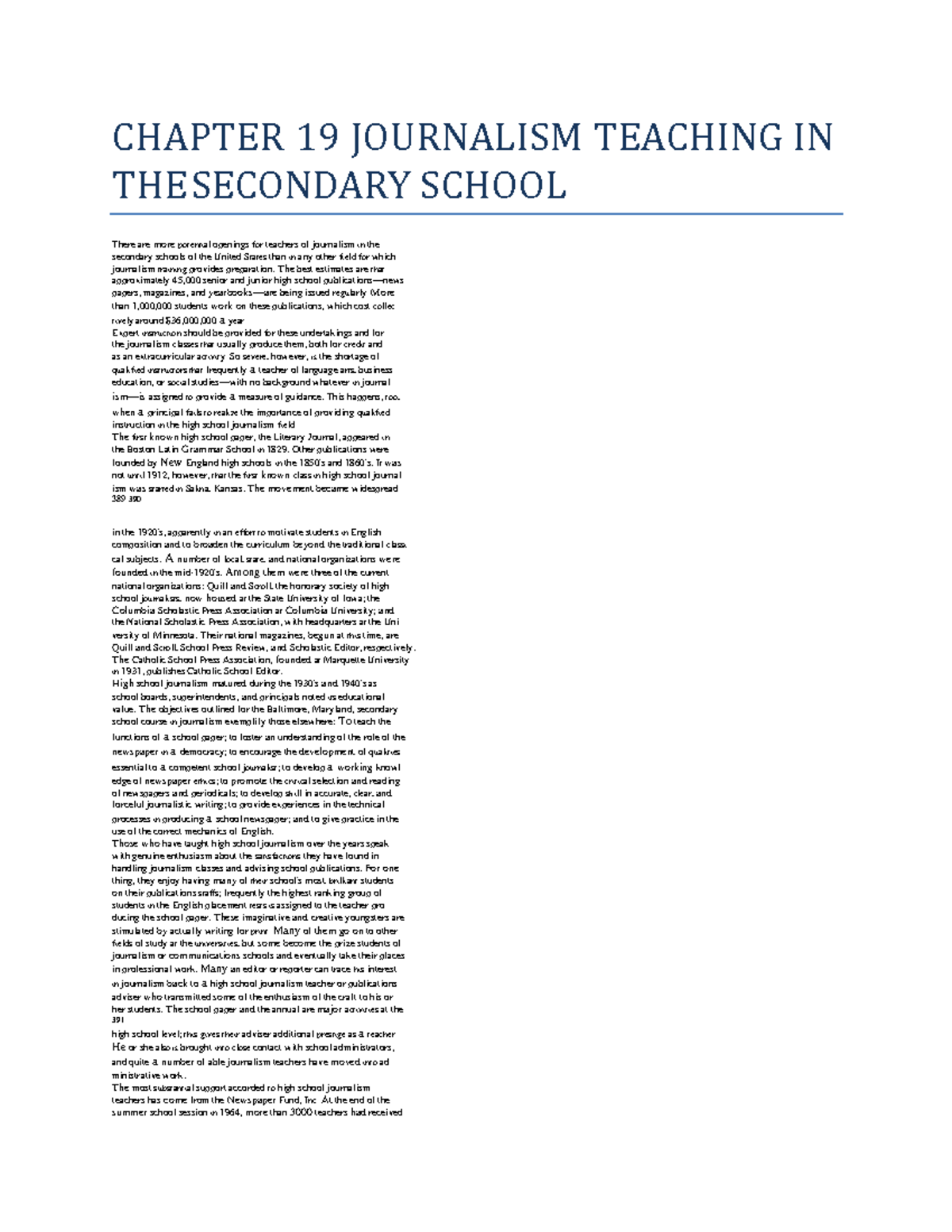 Chapter 19 Journalism Teaching IN THE Secondary School - CHAPTER 19 ...