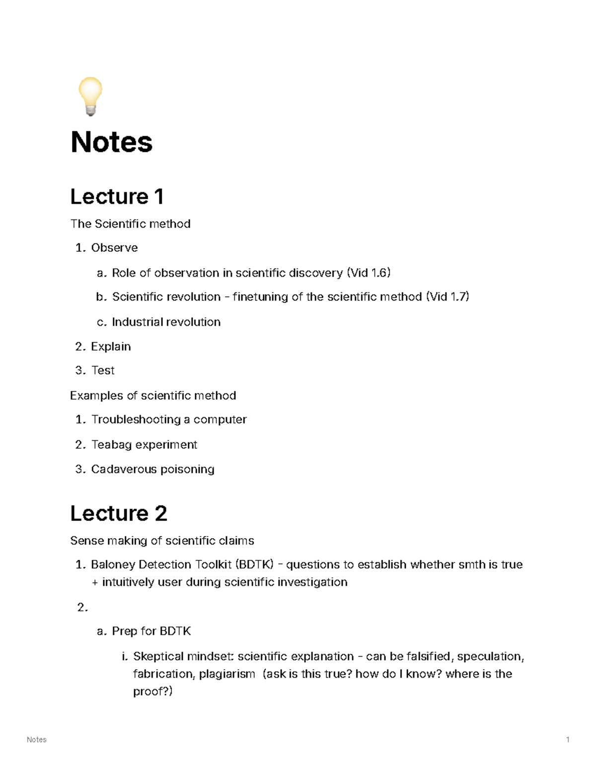 Chapter 1 to 5 Summary notes - 💡 Notes Lecture 1 The Scientific method ...