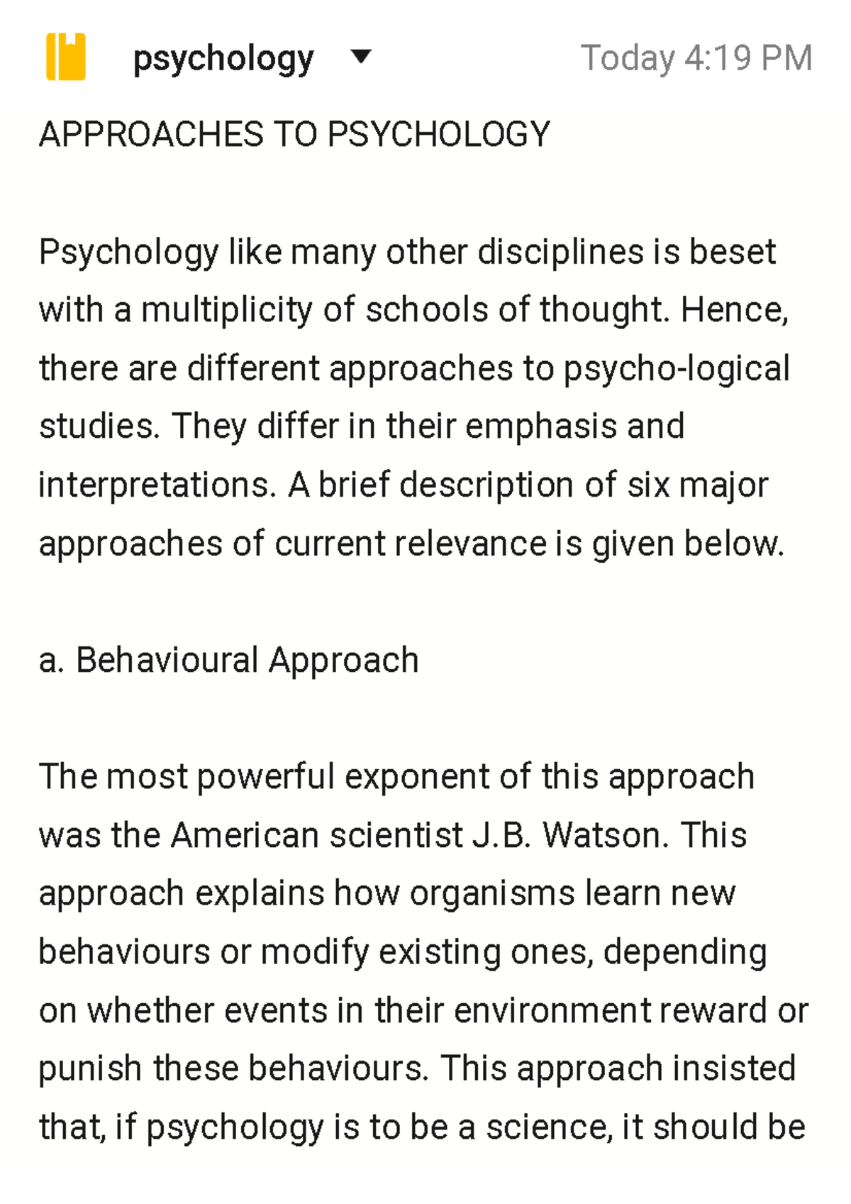 Approaches to psychology - psychology Today 4:19 PM APPROACHES TO ...