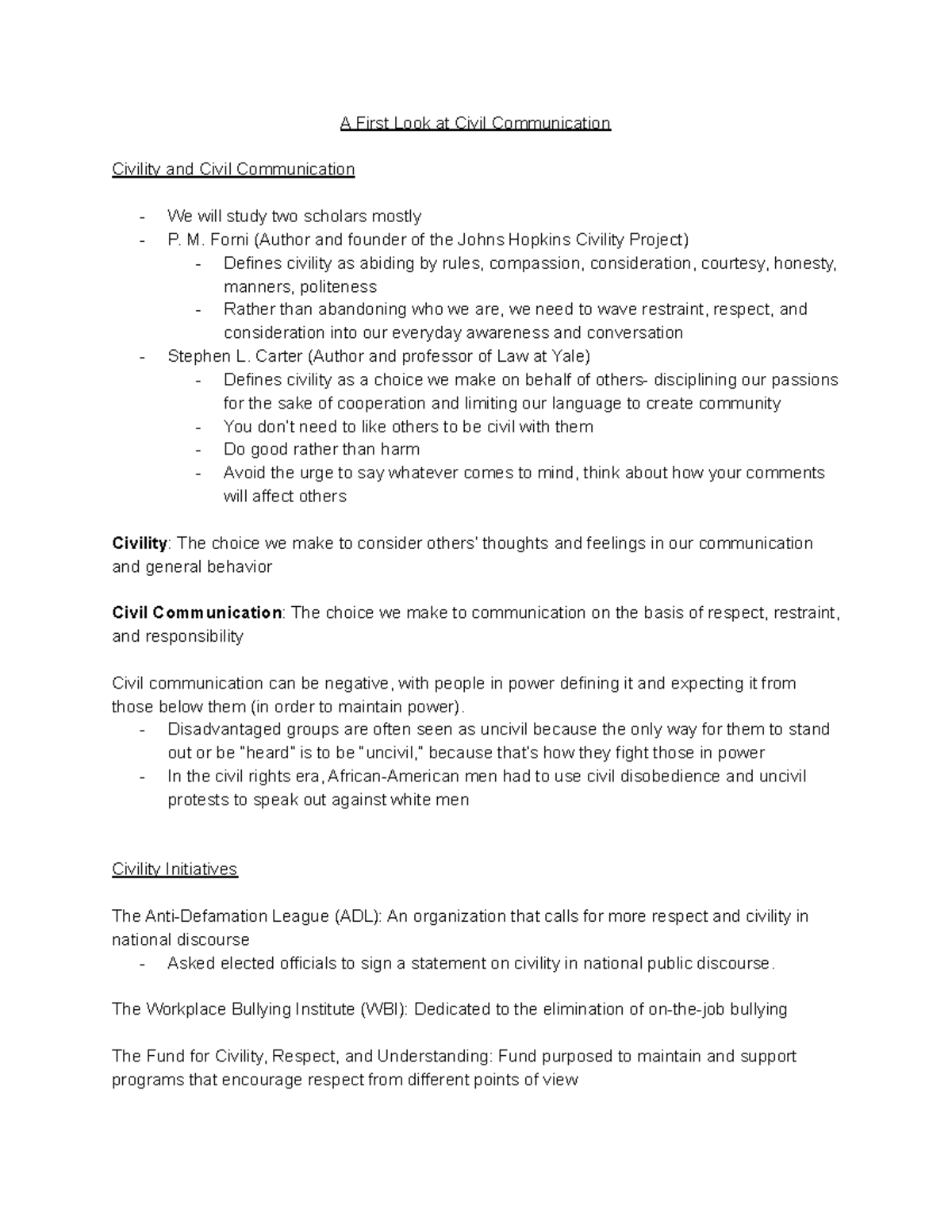 COMM 1311 Chapter 1 Notes - A First Look at Civil Communication ...