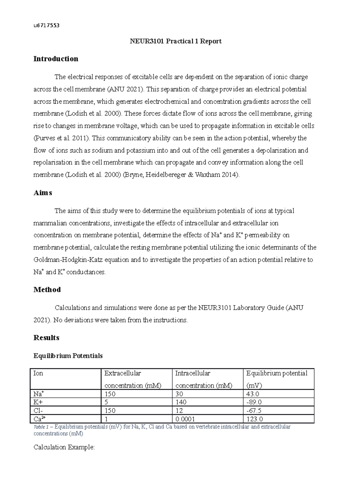 NEUR3101 Practical 1 Report - u NEUR3101 Practical 1 Report ...