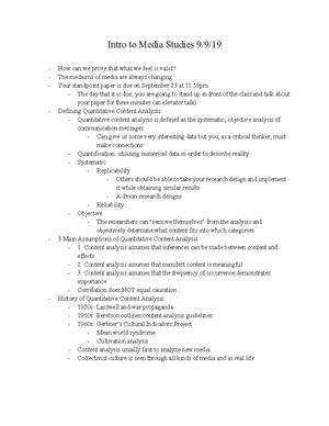 Intro to Media Studies 8 28 - Intro to Media Studies 8/ Chapter 1: An ...