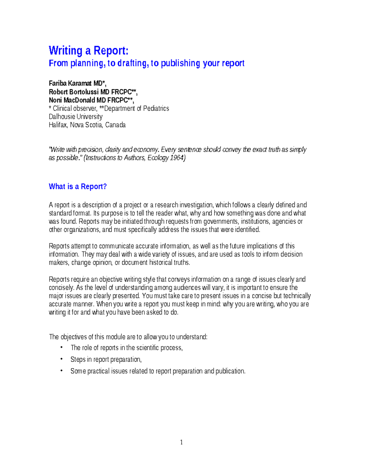 Module 16b Report Writting - Writing a Report: From planning, to ...