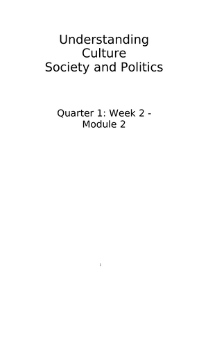 UCSP Module 1 - i Understanding Culture Society and Politics Quarter 1 ...