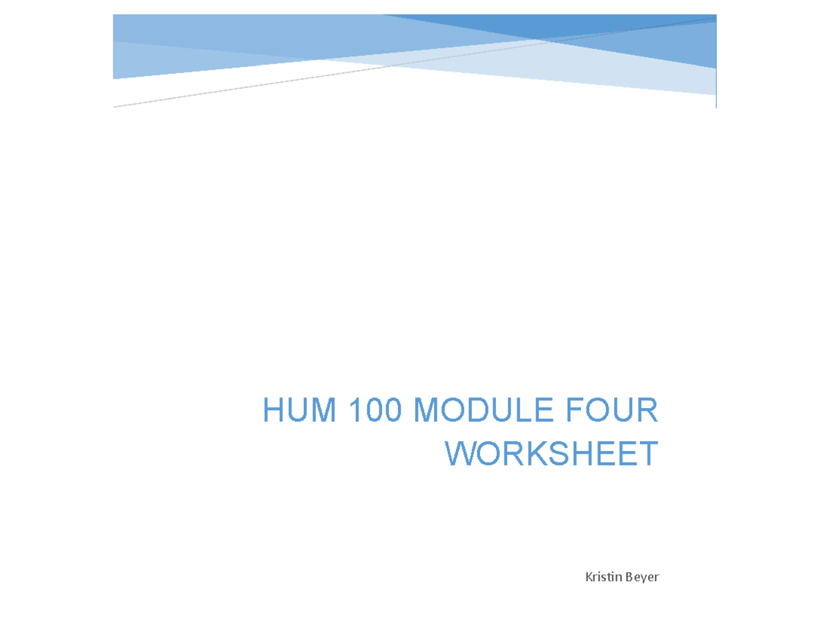 Module Four Worksheet - HUM100 - SNHU - Studocu