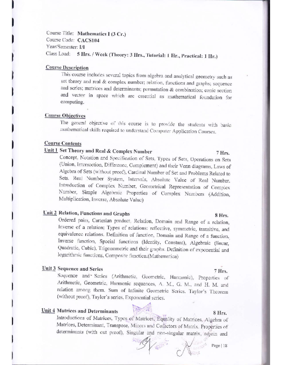 Mathematics I BCA Syllabus IT College Nepal - Bachelors of computer ...