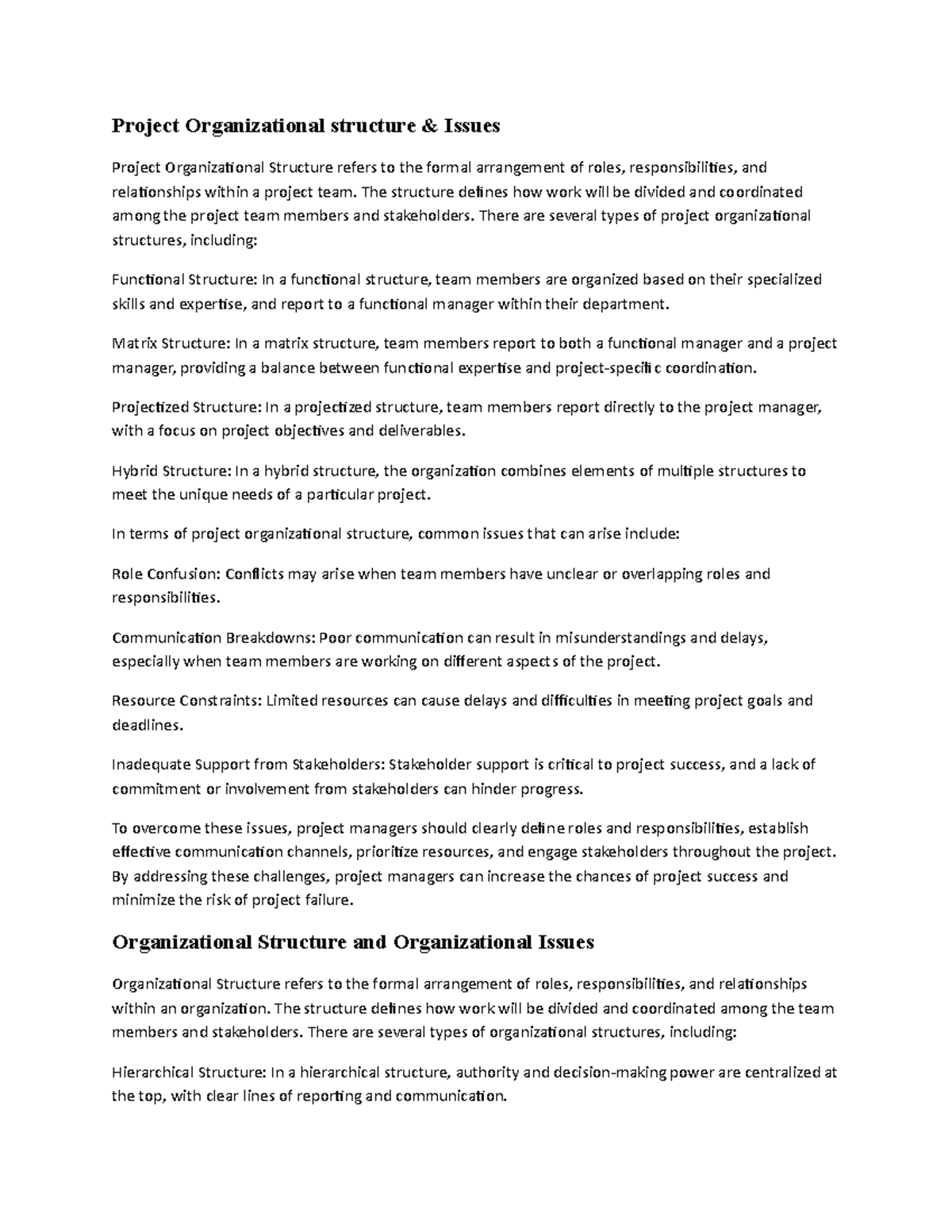 Unit III PM - PM Notes - Project Organizational structure & Issues ...