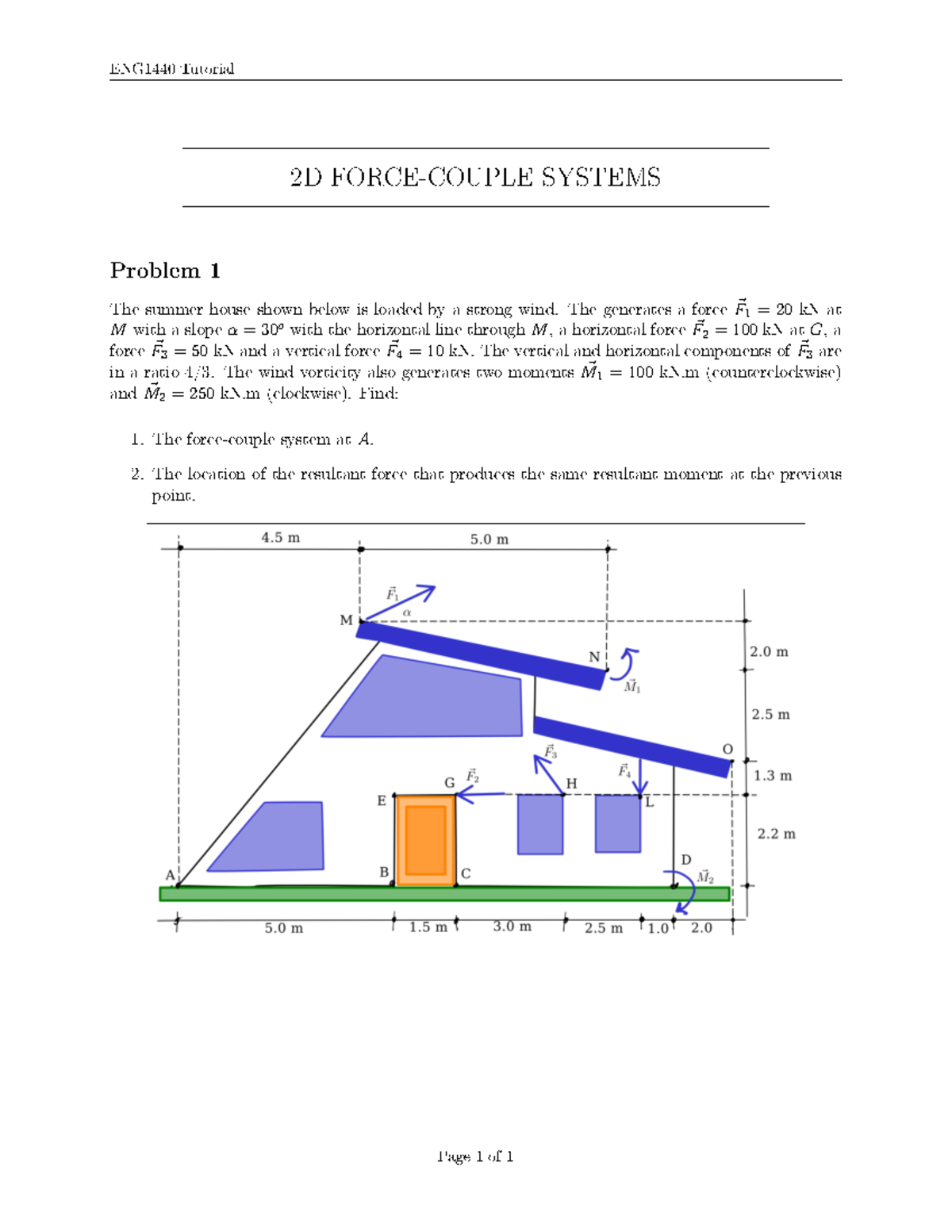 2D-T-Force-Couple Syst - ENG1440 Tutorial 2D FORCE-COUPLE SYSTEMS Problem 1 The summer house ...