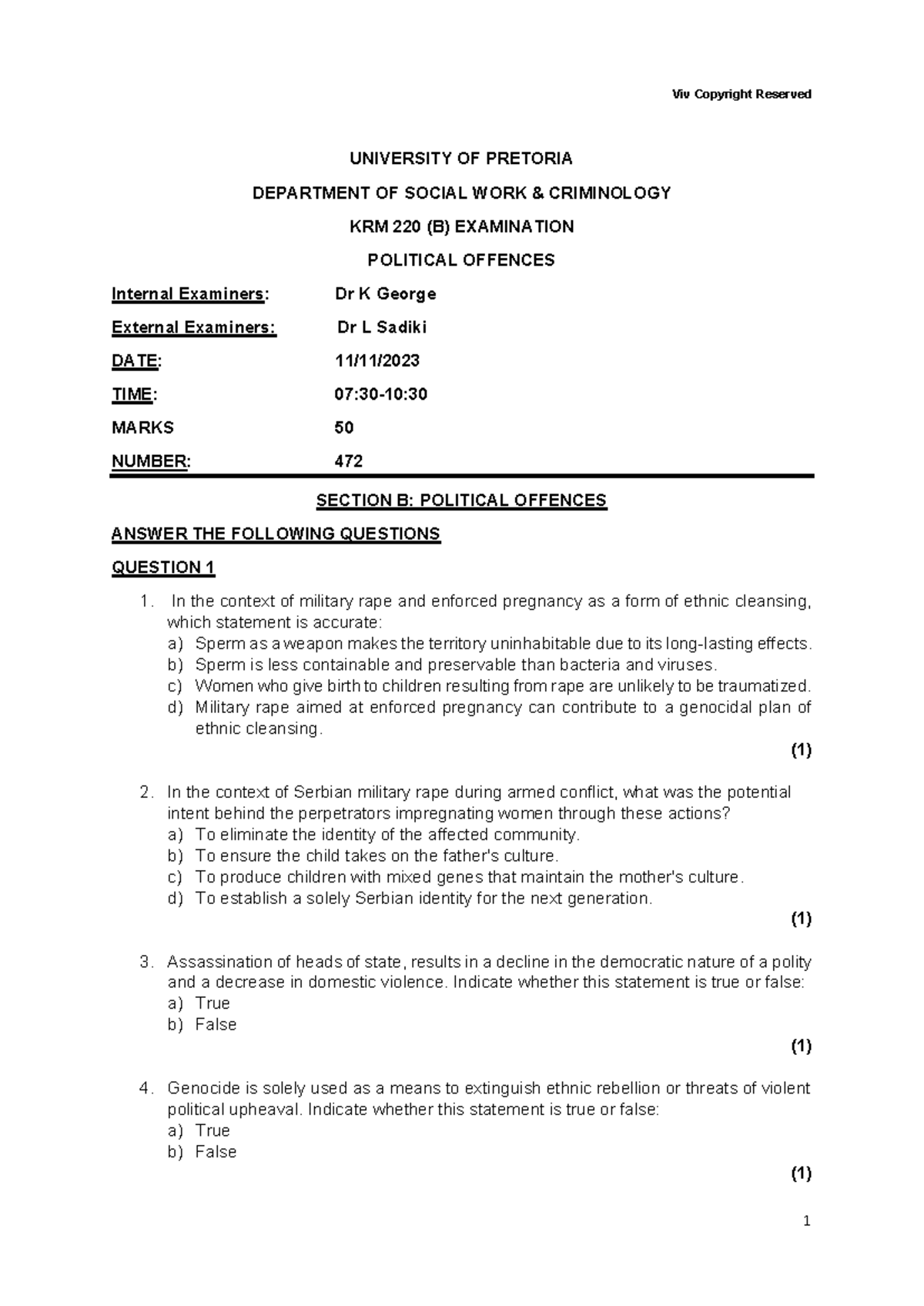 KRM220 Nov2023 - Exam past paper - 1 Viv Copyright Reserved UNIVERSITY ...