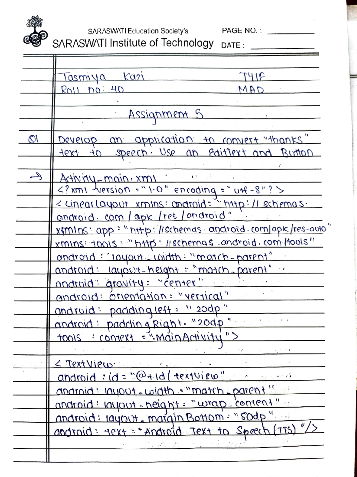 MAD chapter 5 th - P SARASWATI Education Society's SARASVWATI Institute of Technology DATE ...
