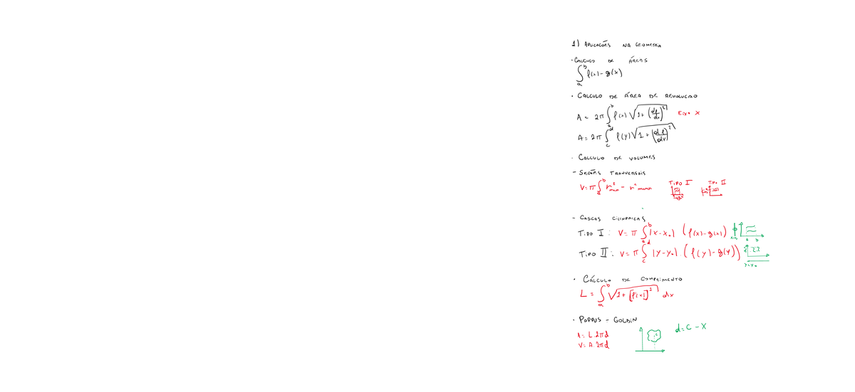 Formulas Prova 1 Calculo B - 1) APLICACOFS NA GF CALCULS DF. a CALCULO ...