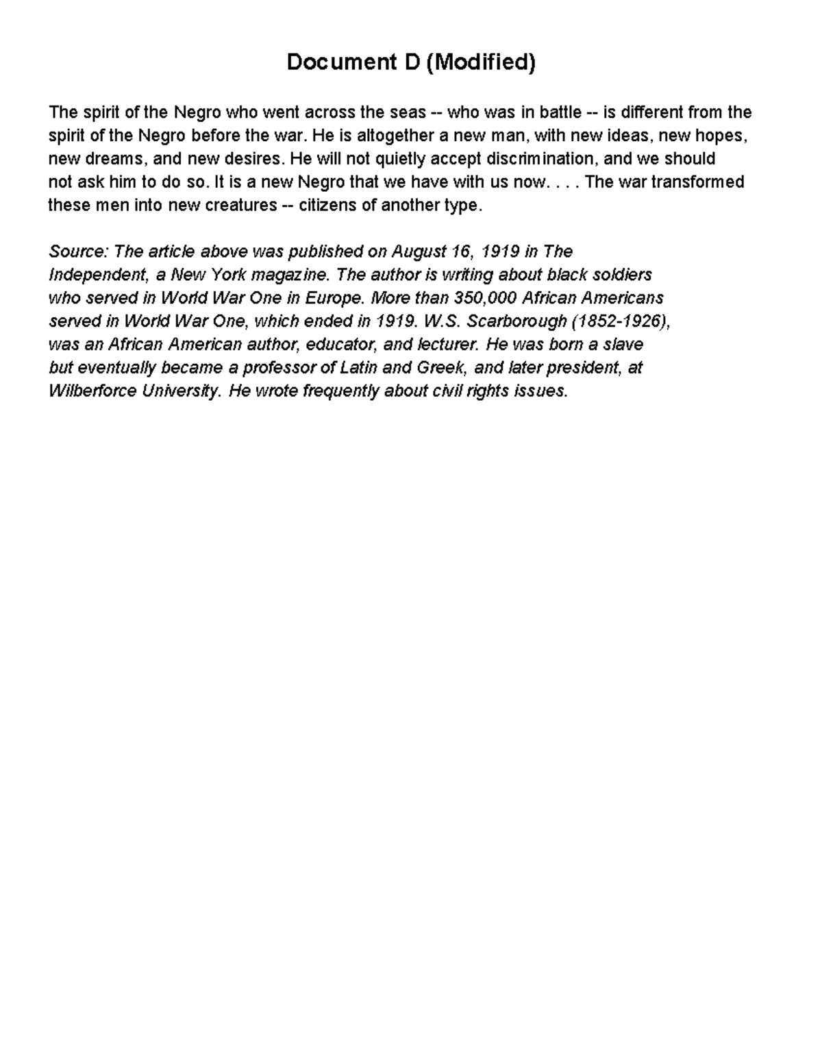 Document D (Modified) - The Transformation of the Negro After WWI ...